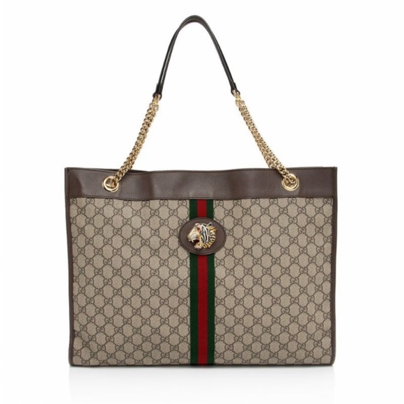 Gucci | Bags | Gucci Rajah Tote In Coated Signature Canvas Double Chain ...